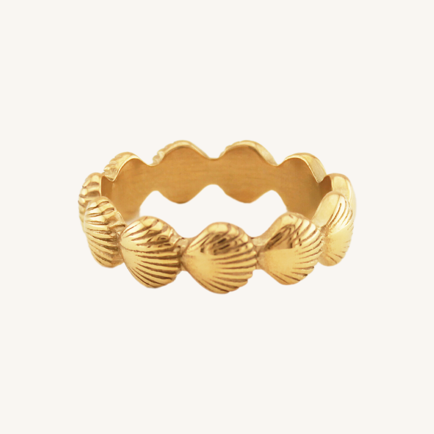 Dainty Gold Scallop Shell Ring Band | Tarnish Free Stacking Rings ...