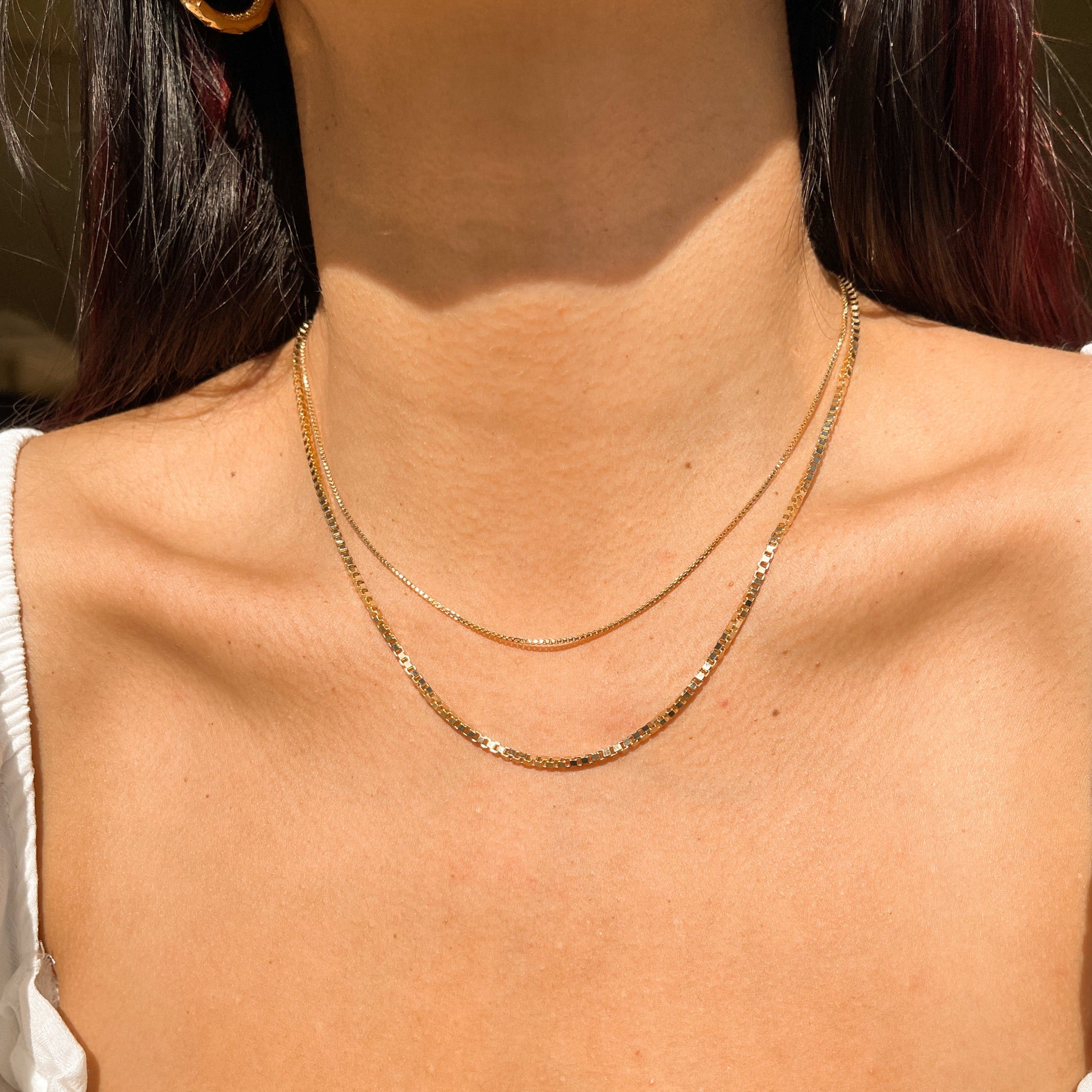 Gold Filled 2mm Box Chain Necklace Layering Necklace